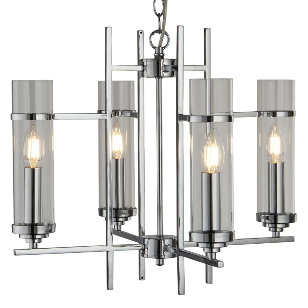 Milo 4 Light Art Deco Style Ceiling Pendant Polished Chrome 3094-4CC