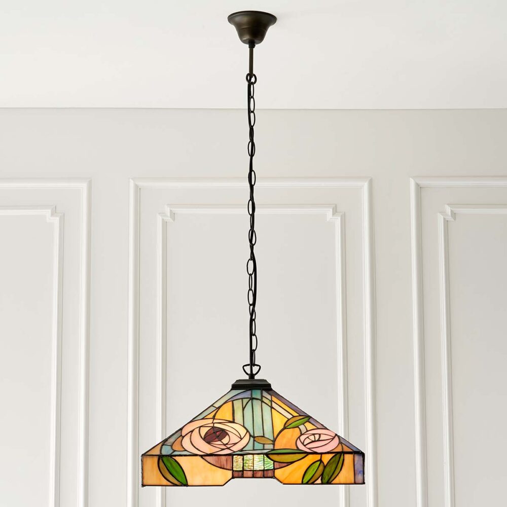 Willow Rose 3 Lamp Large Tiffany Pendant Light 64384