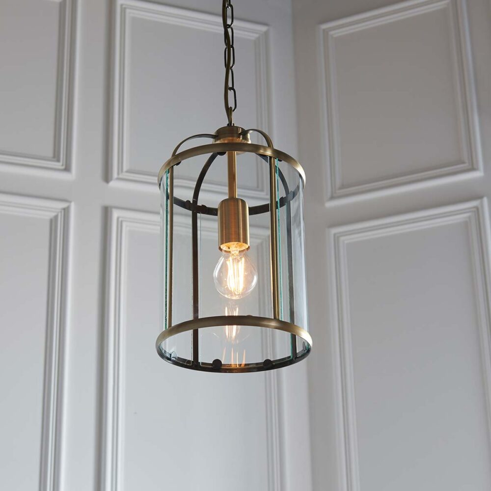 Endon Lambeth 1 Light Pendant Lantern Antique Brass 69454