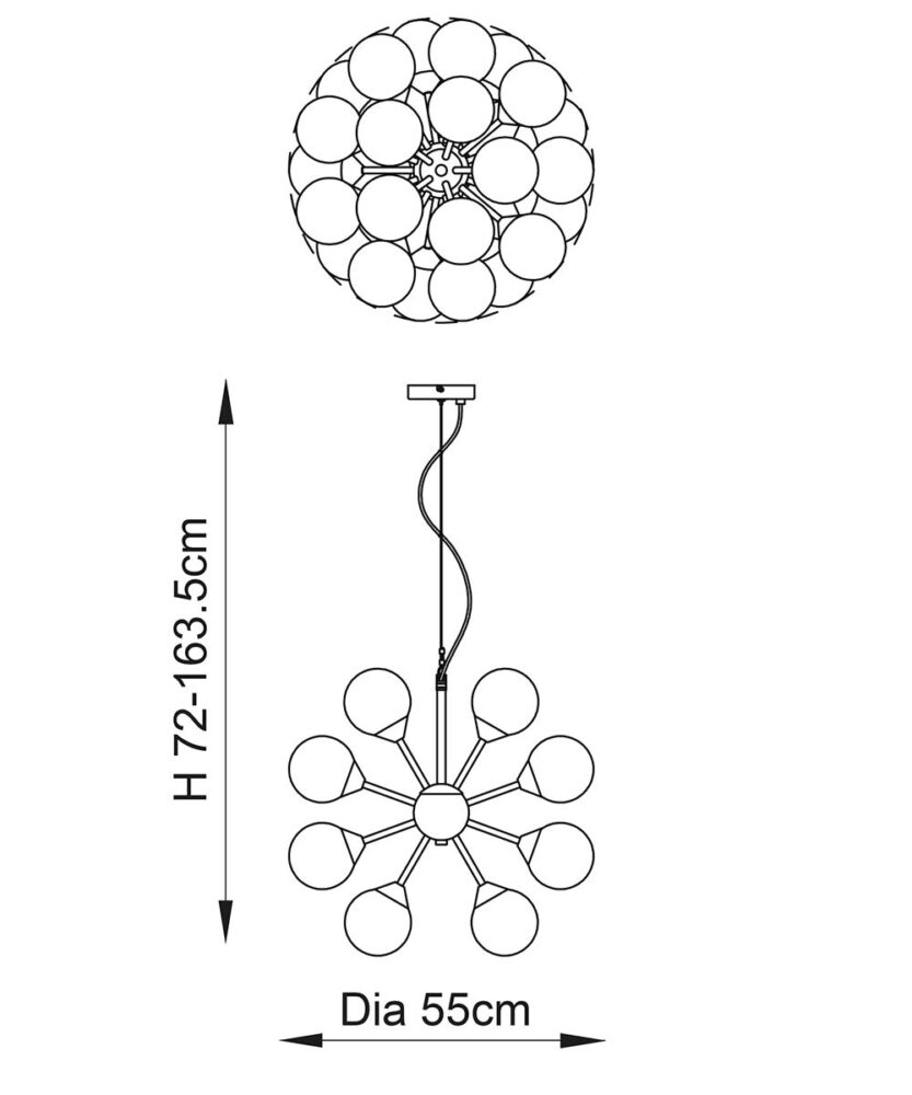 Endon Oscar 28 Light Pendant Brushed Brass Opal Glass 76499