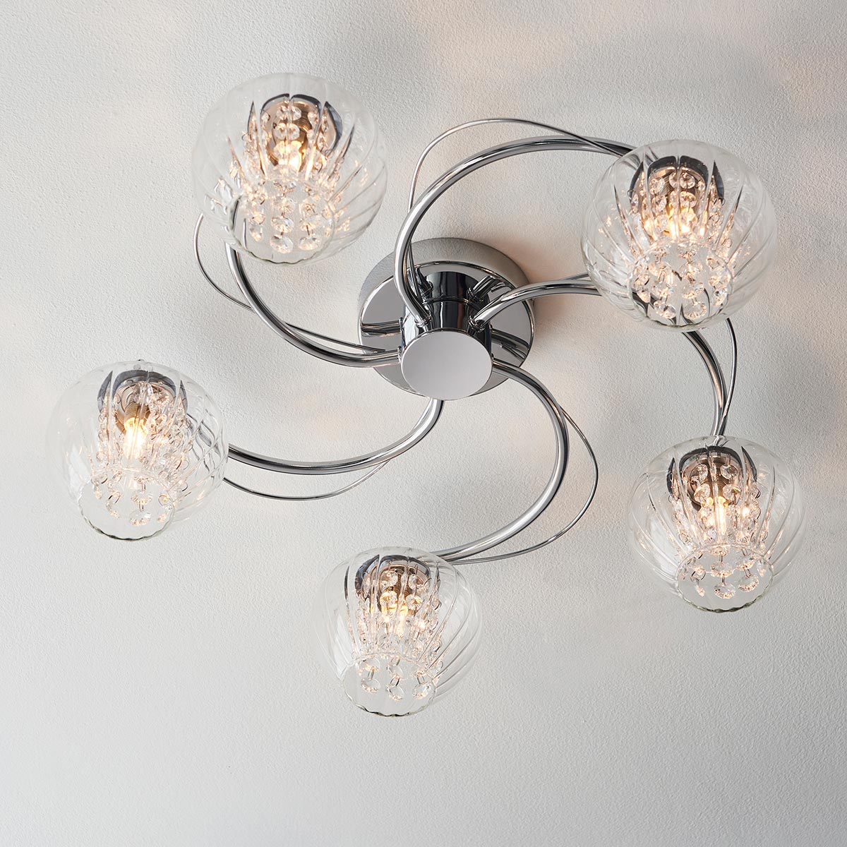 Endon Mesmer Chrome 6 Light Cluster Pendant Ribbed Glass 99607