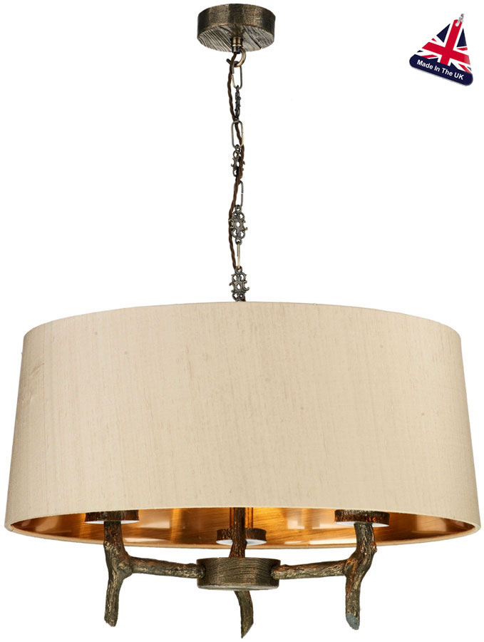 David Hunt Joshua Bronze 3 Light Dual Mount Chandelier Taupe Silk Shades