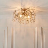 Aged Gold Finish Branch 4 Light Chandelier With Champagne Glass Drops
