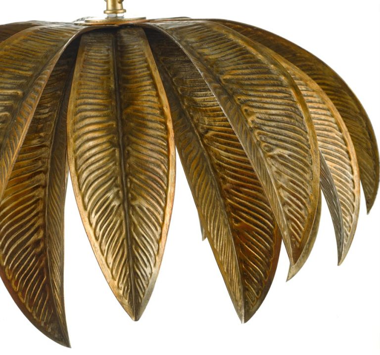 Dar Cara Single Bulb Palm Leaf Pendant Ceiling Light Antique Gold