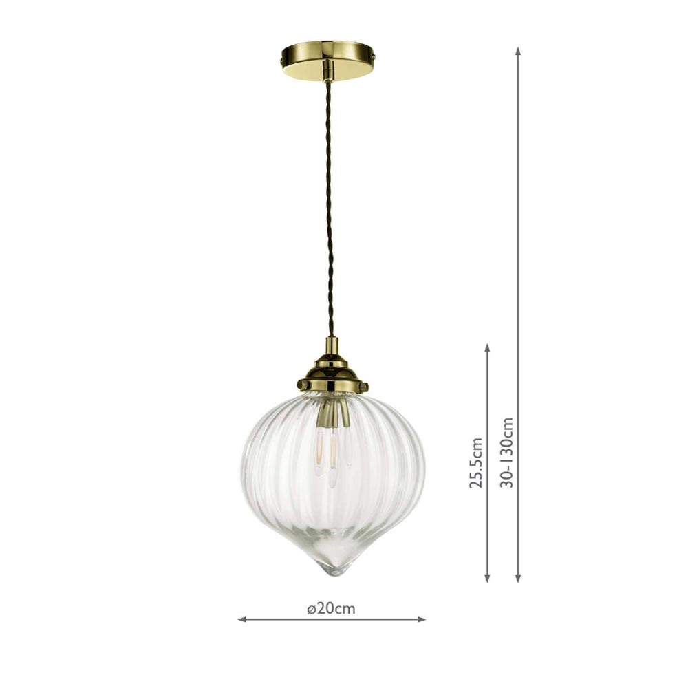 Dar Mya Traditional 1 Light Pendant Antique Brass Ribbed Glass Shade