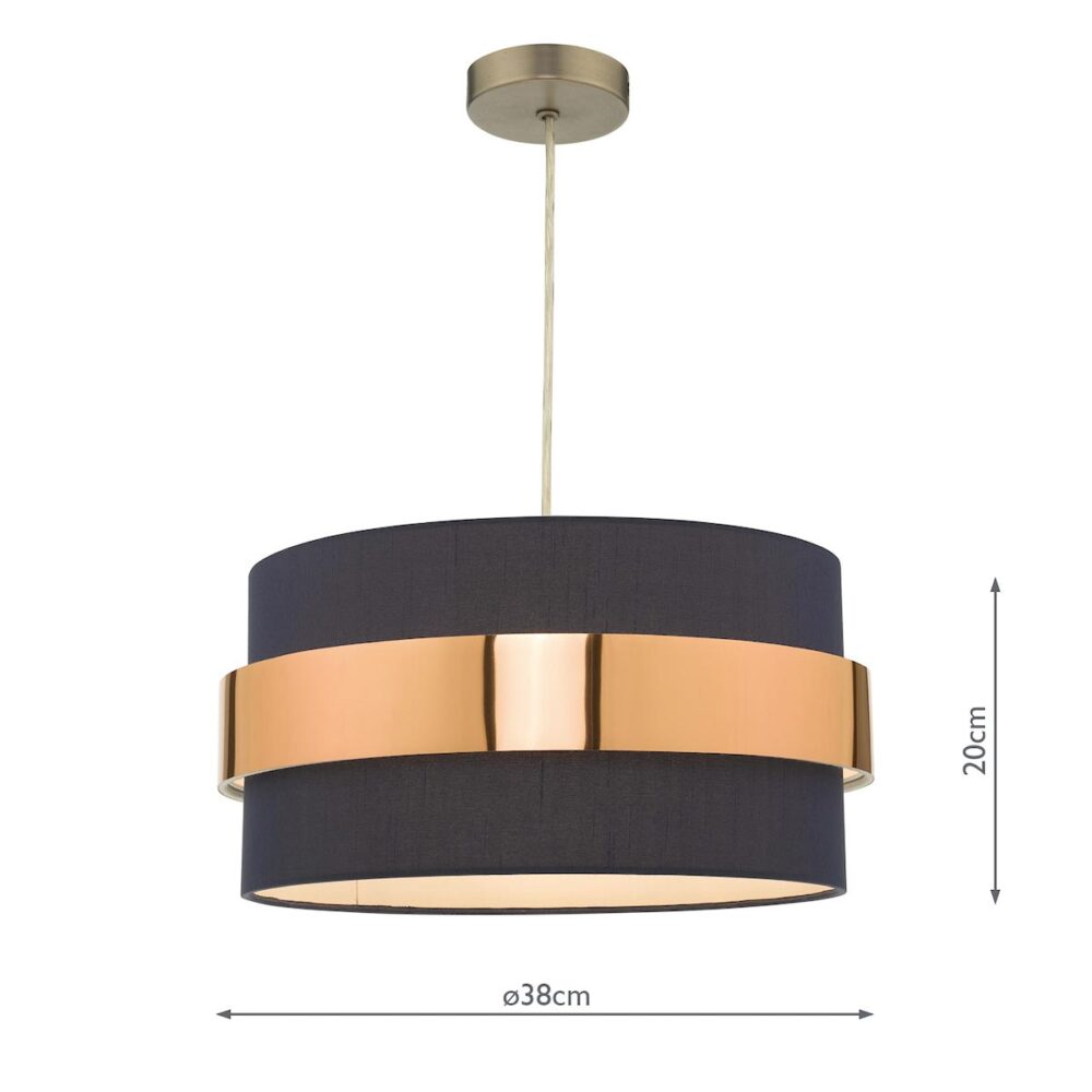 Dar Oki 38cm Navy Cotton Ceiling Lamp Shade With Copper Band