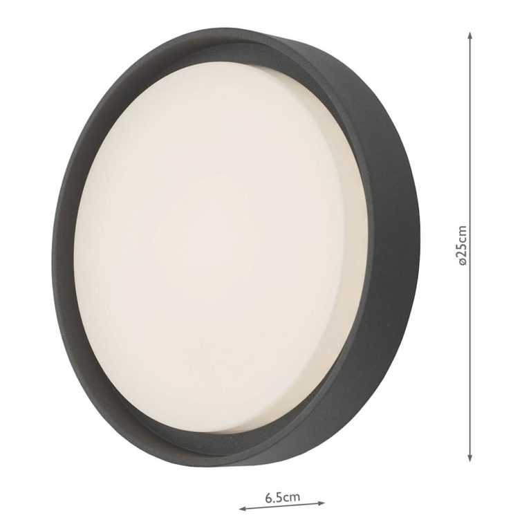 Dar Ralph LED Large Round Outdoor Wall Bulkhead Light Anthracite IP65