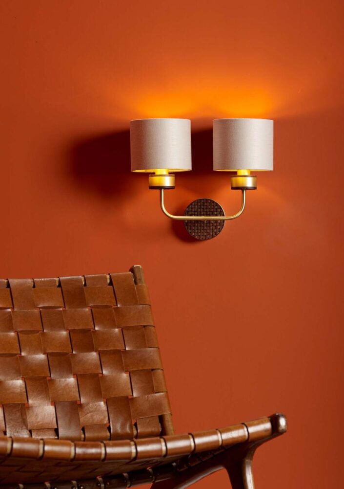 David Hunt Hunter Solid Butter Brass Twin Wall Light Bespoke Shades