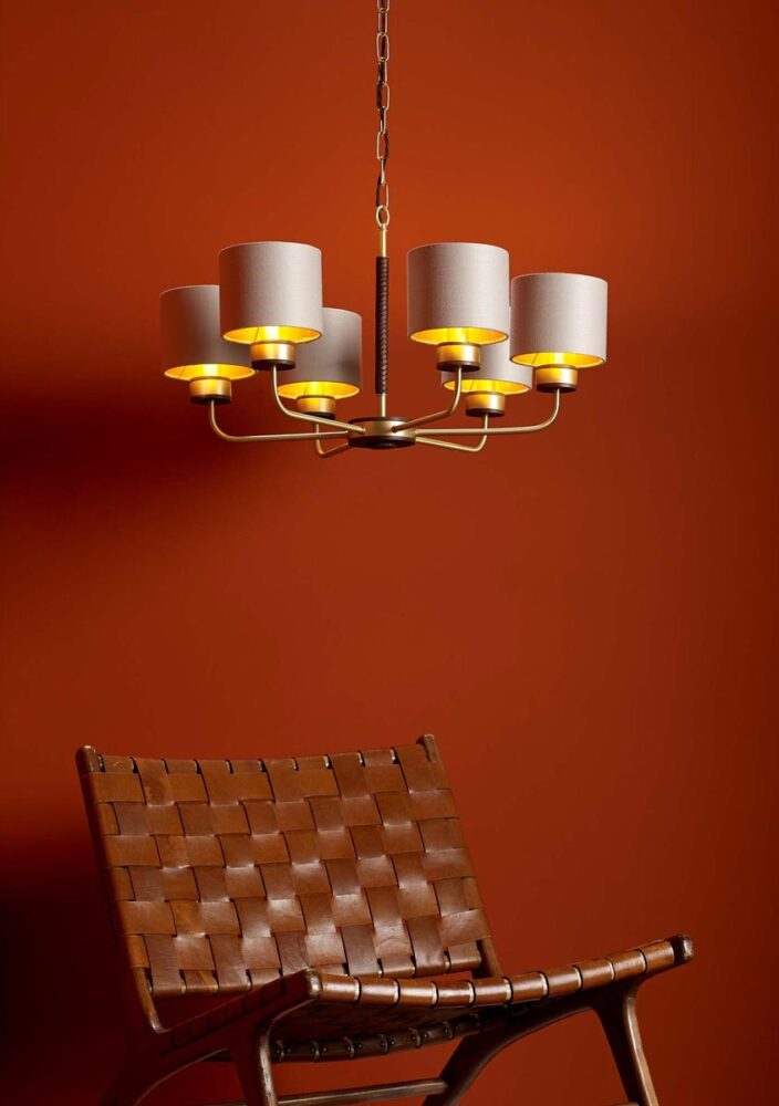 David Hunt Hunter Solid Butter Brass 6 Light Chandelier Bespoke Shades