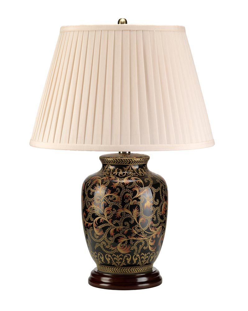 Elstead Morris Small Black & Gold Ceramic Table Lamp Cream Shade