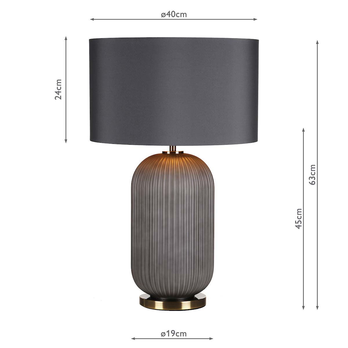 Dar Helicon Grey Ribbed Glass Table Lamp With Shade HEL4239