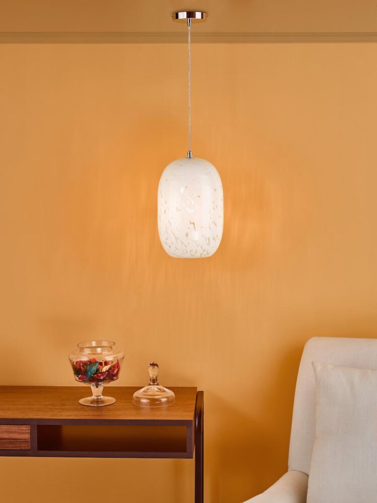 Kari 1 Light Pendant White Confetti Glass Polished Chrome