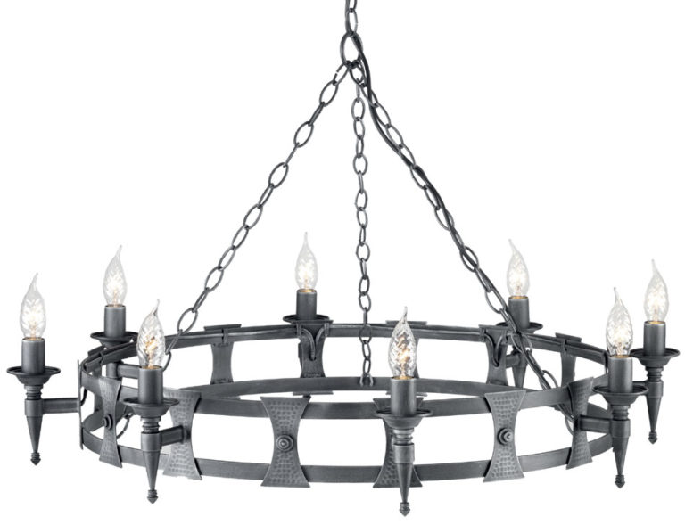 Elstead Saxon Black & Silver Wrought Iron 8 Light Cartwheel Chandelier ...
