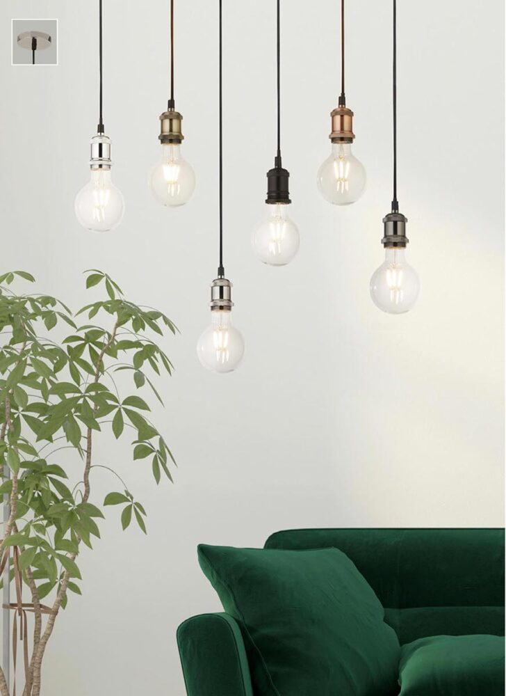 Ceiling Pendant Cable Set For E27 Bulb With Shade Ring Satin Silver