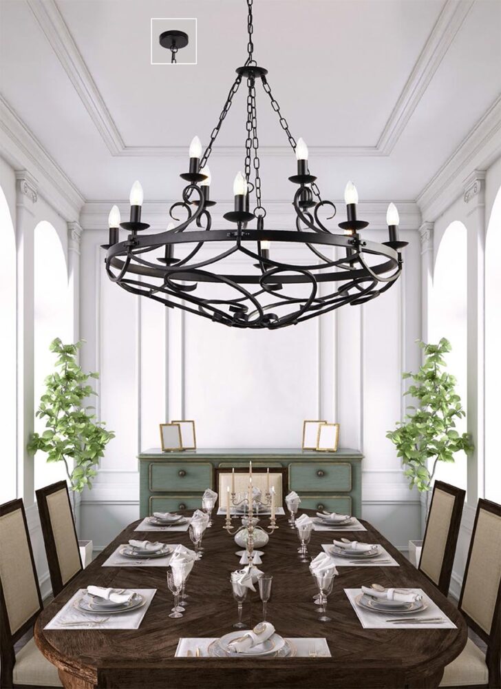 Large Gothic 12 Light Scrolled Iron Cartwheel Chandelier Matt Black