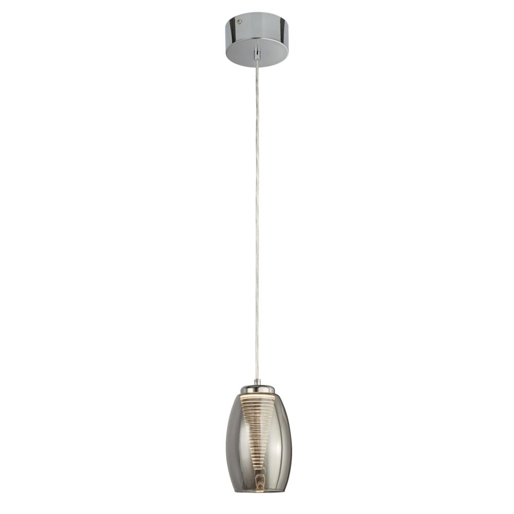 Modern Single LED Smoked Glass Pendant Ceiling Light Polished Chrome